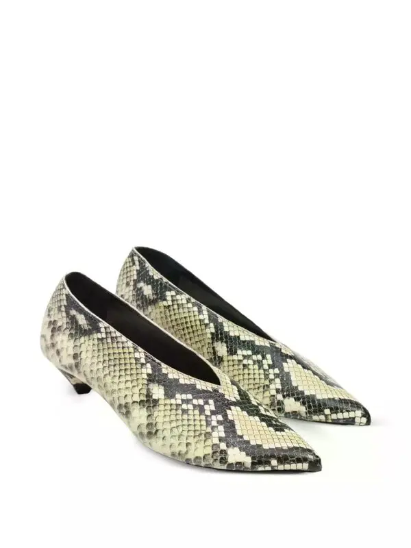 Bimba Y Lola Snakeskin Print Leather Low Heel Pointed Toe Court Shoes - Neutrals