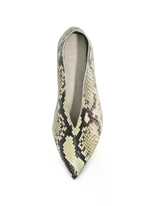 Bimba Y Lola Snakeskin Print Leather Low Heel Pointed Toe Court Shoes - Neutrals