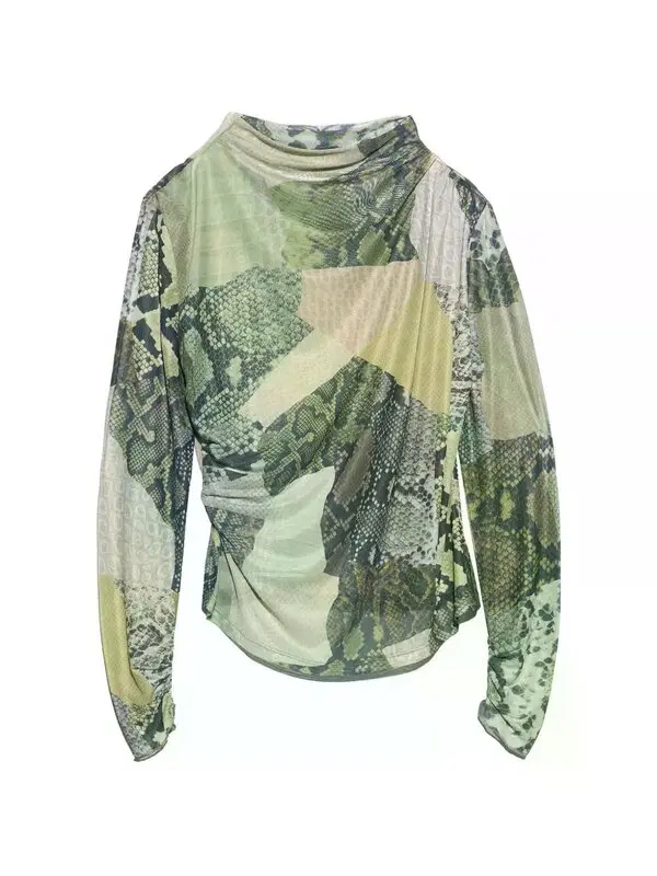 Bimba Y Lola Snake-patchwork Ruched Tulle Long Sleeve T-shirt