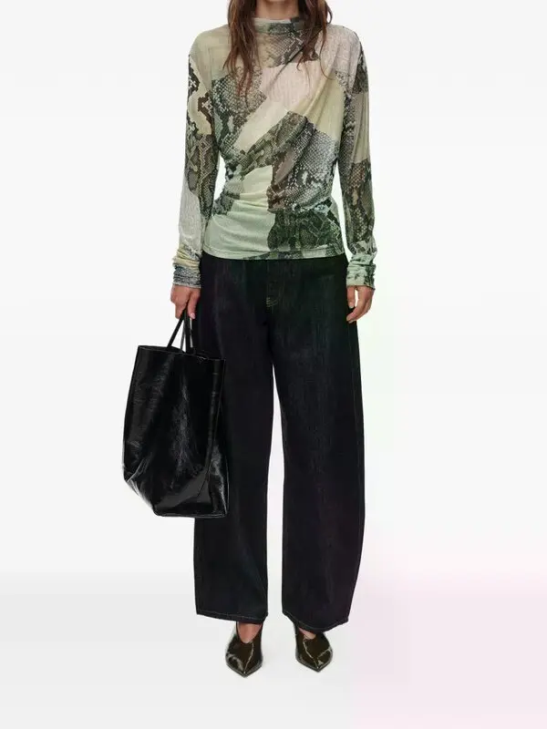 Bimba Y Lola Snake-patchwork Ruched Tulle Long Sleeve T-shirt
