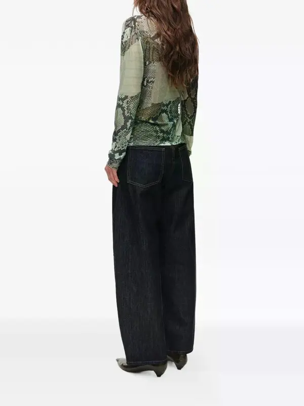 Bimba Y Lola Snake-patchwork Ruched Tulle Long Sleeve T-shirt