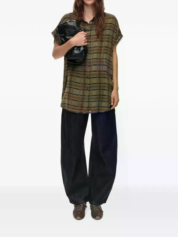 Bimba Y Lola Khaki Checked Dropped-shoulder Shirt