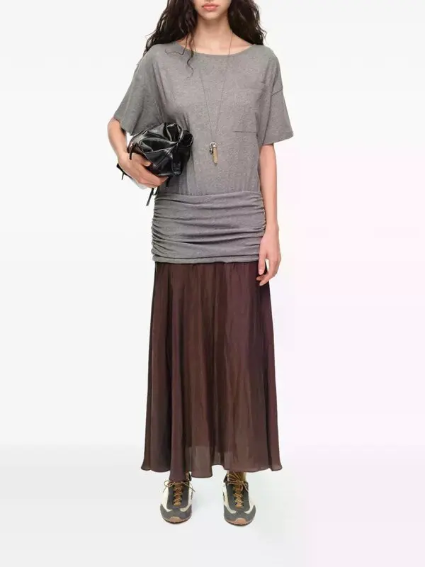 Bimba Y Lola Gray Melange Two-material Ruched Dress With A Flared Hem - Grey