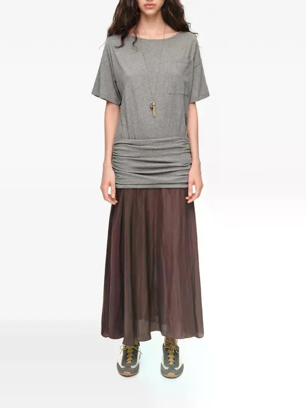 Bimba Y Lola Gray Melange Two-material Ruched Dress With A Flared Hem