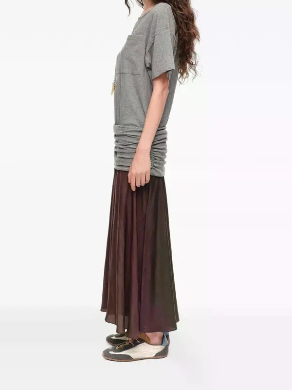 Bimba Y Lola Gray Melange Two-material Ruched Dress With A Flared Hem