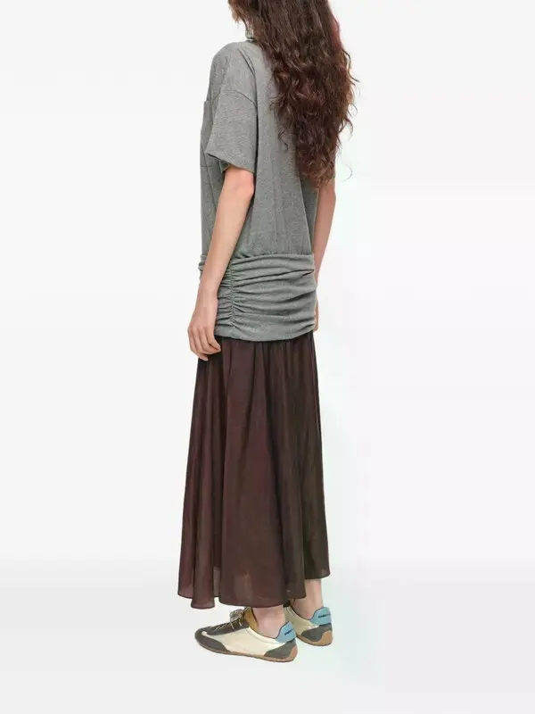 Bimba Y Lola Gray Melange Two-material Ruched Dress With A Flared Hem