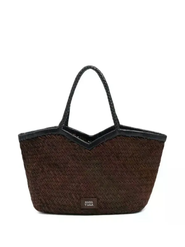 Bimba Y Lola Large Plaited Chocolate Leather Shopper Bag
