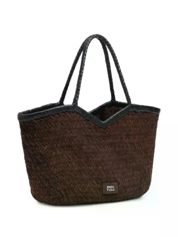 Bimba Y Lola Large Plaited Chocolate Leather Shopper Bag