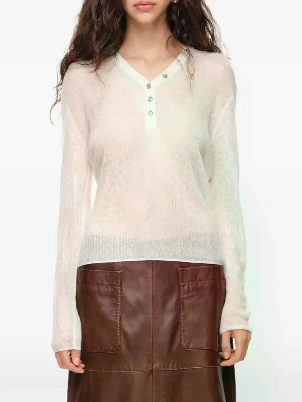 Bimba Y Lola Ivory Ribbed Sweater With Buttoned Neckline - White