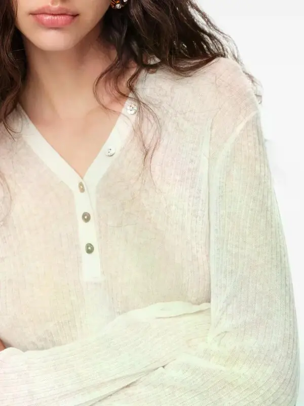 Bimba Y Lola Ivory Ribbed Sweater With Buttoned Neckline