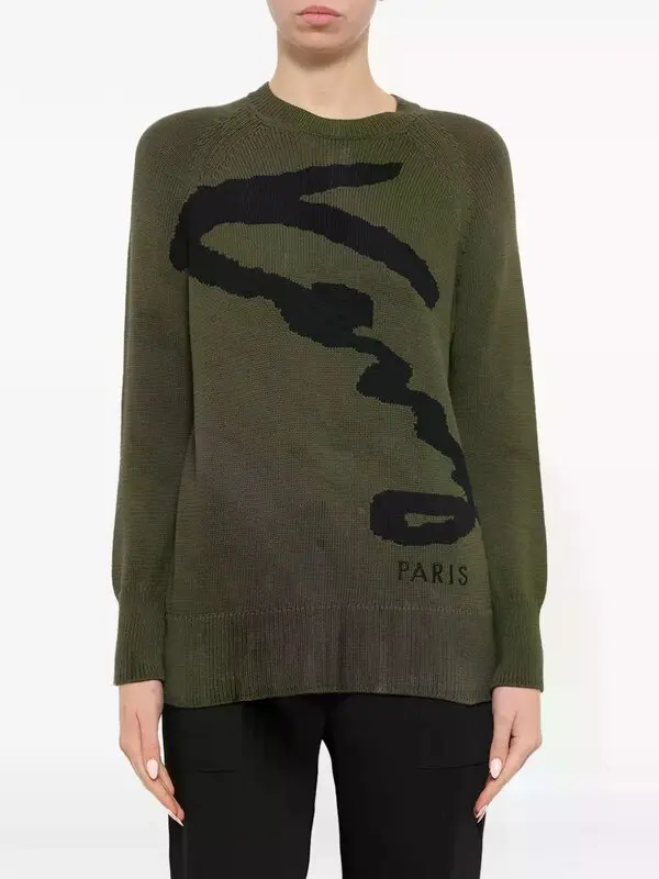 Kenzo Crew Neck Raglan Sleeve Sweater - Green