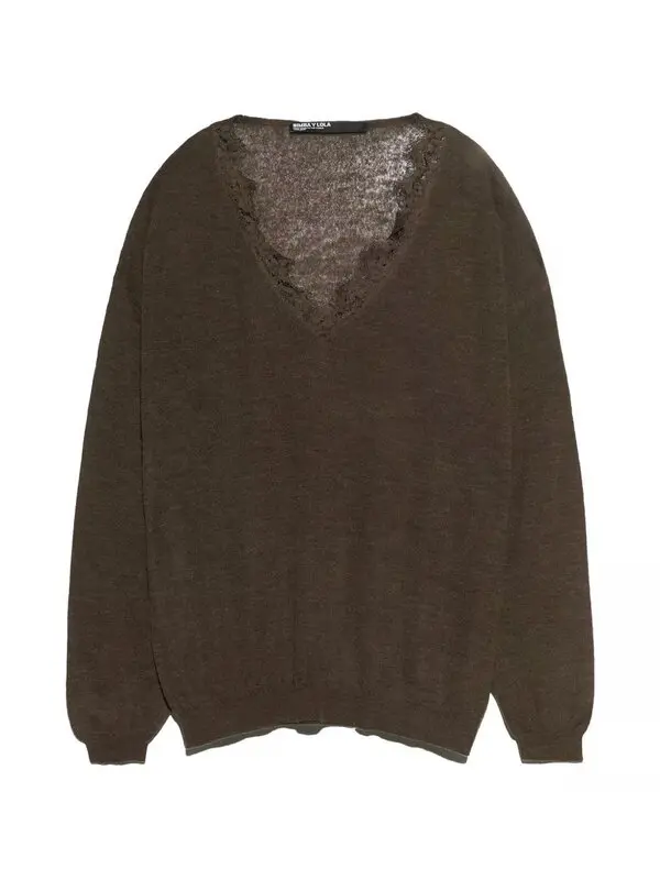 Bimba Y Lola Long Chocolate Wool And Lace Sweater - Brown