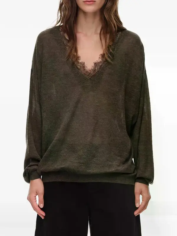Bimba Y Lola Long Chocolate Wool And Lace Sweater