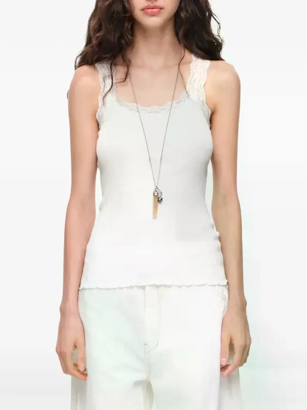 Bimba Y Lola Ivory Ribbed Vest Top
