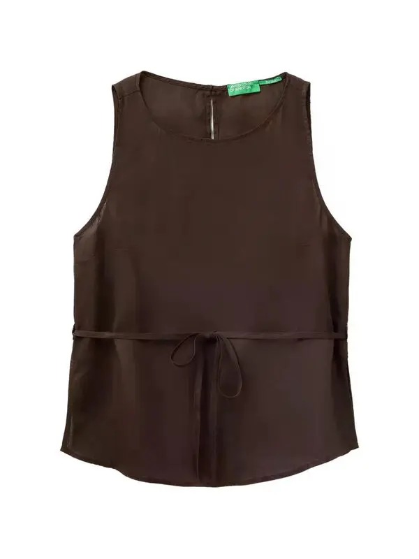 BENETTON Sleeveless Belted Blouse - Brown