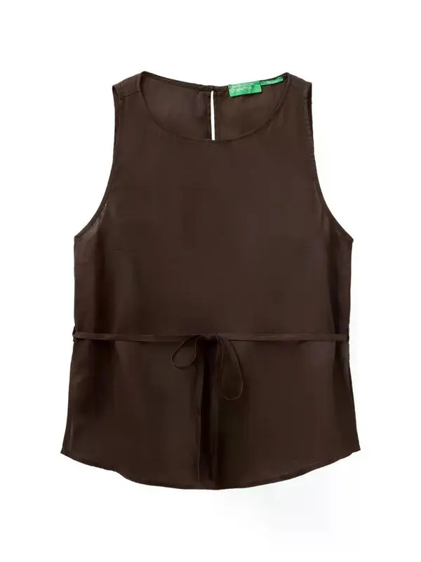 BENETTON Sleeveless Belted Blouse - Brown