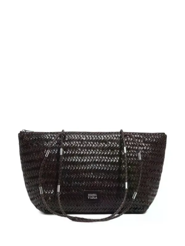 Bimba Y Lola Large Dark Plaited Leather Shopper Bag