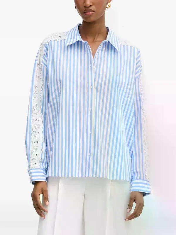 MORGAN Lace Trim Striped Shirt - Multicolour
