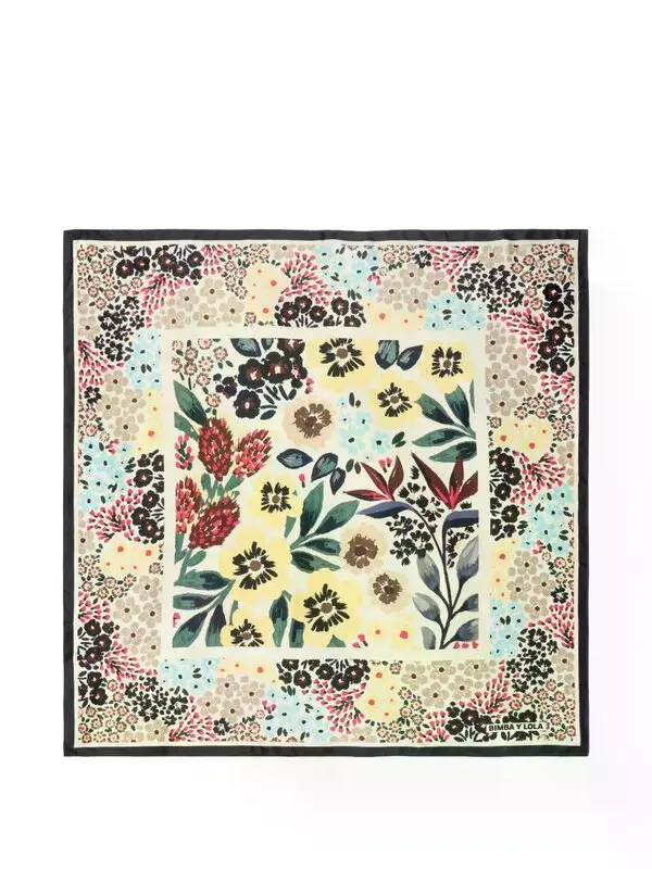 Bimba Y Lola Off-white Pastel Floral Sketch Print Scarf - Neutrals