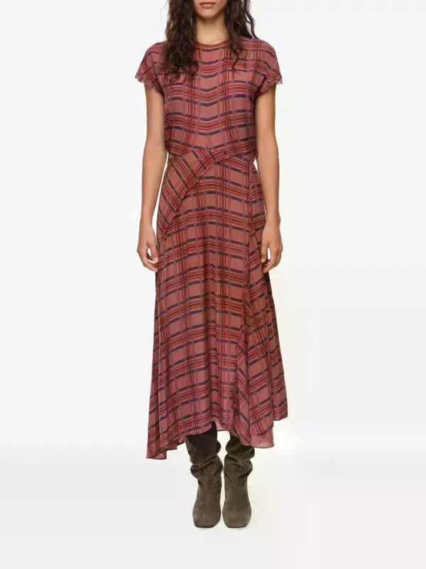 Bimba Y Lola Garnet Checked Fluid Dress With Flare