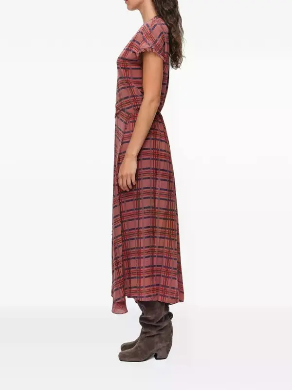 Bimba Y Lola Garnet Checked Fluid Dress With Flare