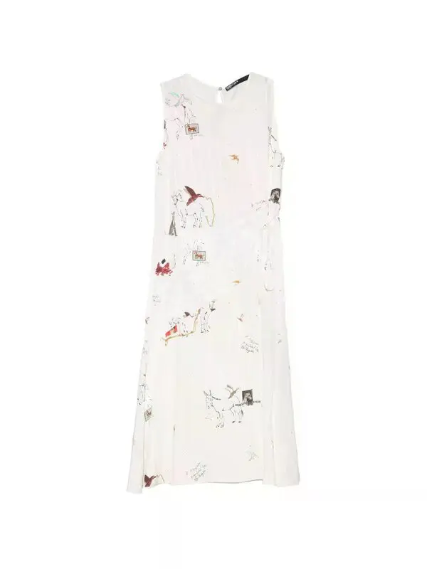 Bimba Y Lola Animal Chain Collage Sleeveless Midi Dress - White