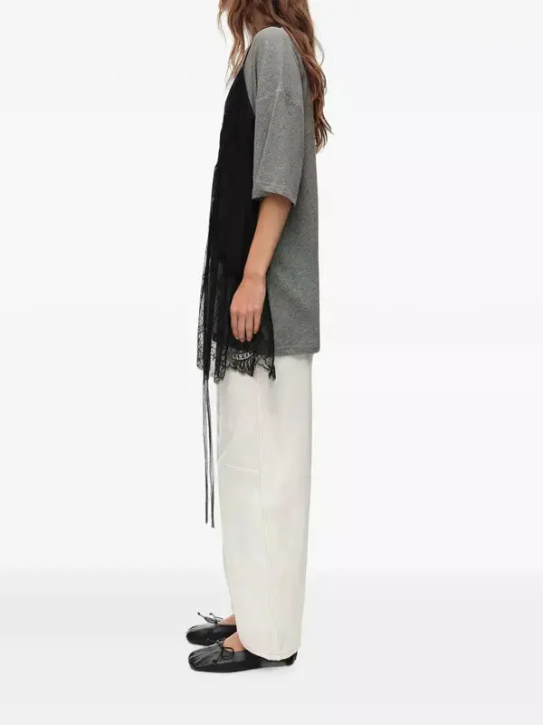 Bimba Y Lola Gray Melange Fluid Layer T-shirt Top - Black