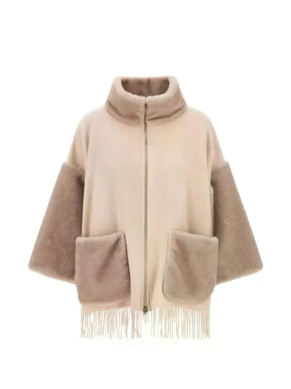 Herno Fringed Poncho - Neutrals
