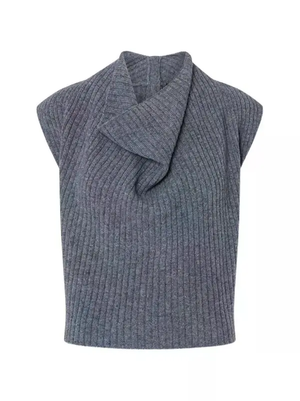 Liu Jo Ribbed Wool Vest With Back Buttons - Grey