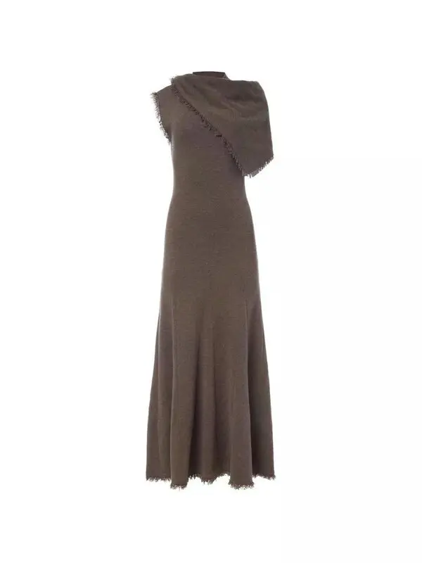 Monse Sleeveless Mock Neck Knit Dress With Fringed Hem And Scarf