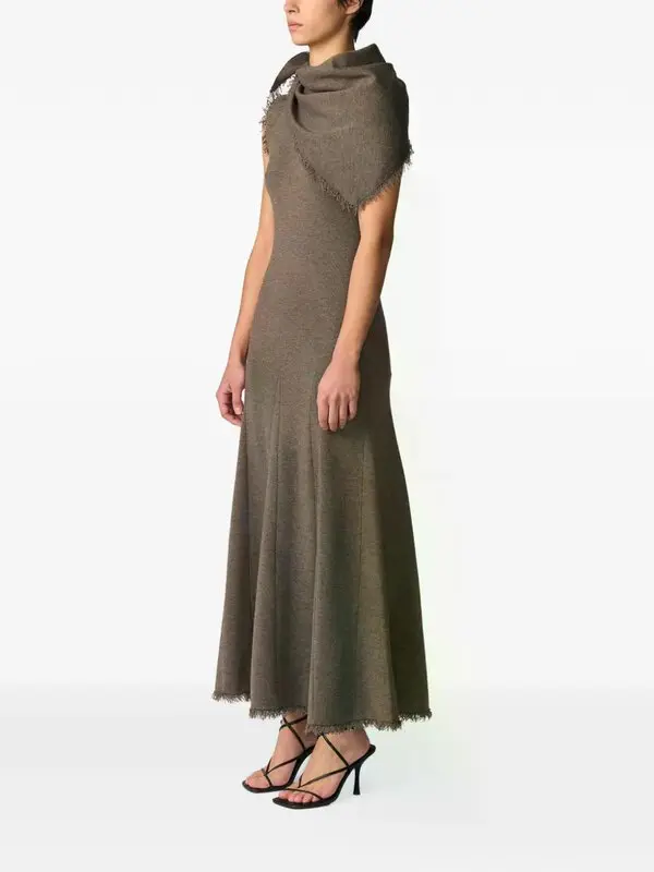 Monse Sleeveless Mock Neck Knit Dress With Fringed Hem And Scarf
