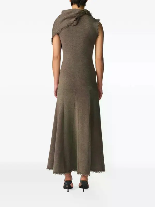 Monse Sleeveless Mock Neck Knit Dress With Fringed Hem And Scarf