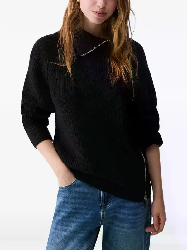 Liu Jo Wool Blend Sweater With Asymmetrical Zip - Black