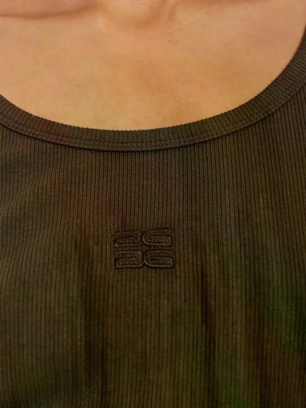 GESTUZ Ribbed-knit Logo-embroidered Sleeveless Top