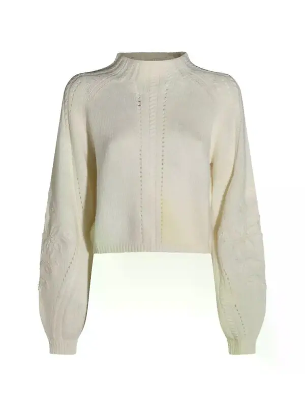 TWINSET Floral Embroidered Cable-knit Mock Neck Sweater