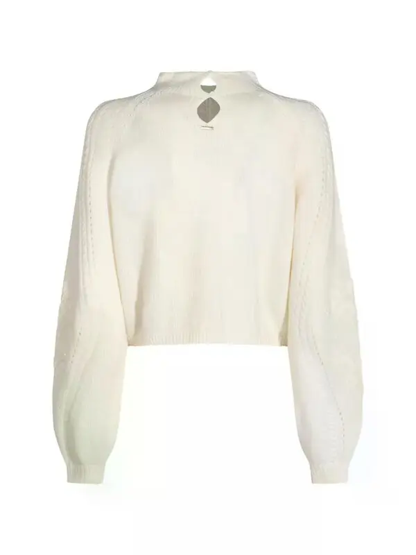 TWINSET Floral Embroidered Cable-knit Mock Neck Sweater