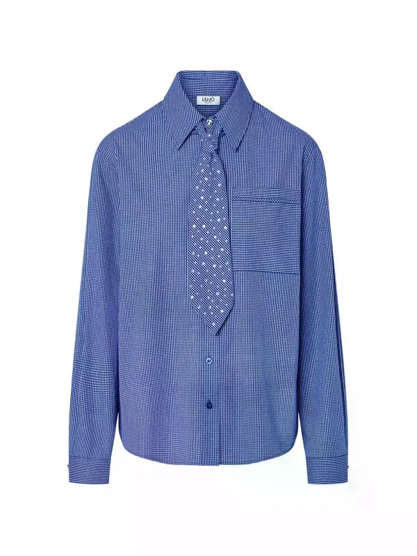 Liu Jo Poplin Shirt With Embellished Tie - Blue
