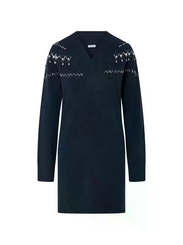 Liu Jo Knit Dress With Jewel Embroidery - Blue