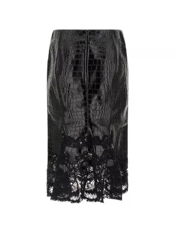 Ermanno Scervino Crocodile-effect Lace Hem Midi Skirt