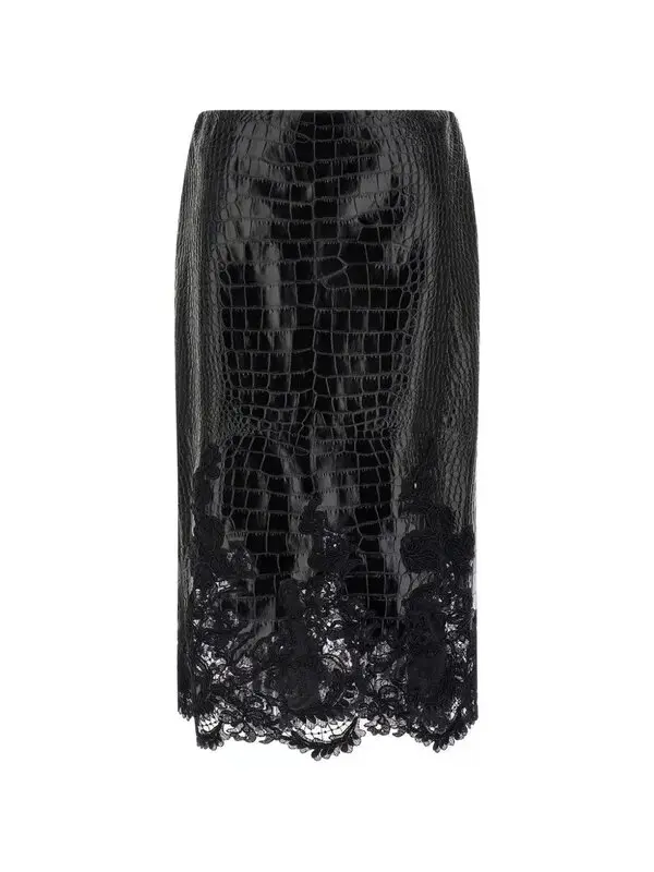 Ermanno Scervino Crocodile-effect Lace Hem Midi Skirt