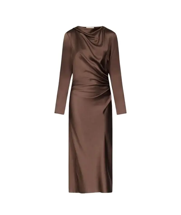 Loulou De Saison Fabio Draped Satin Midi Dress - Brown