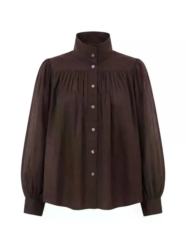 Antik Batik High-neck Gathered Shirt - Brown