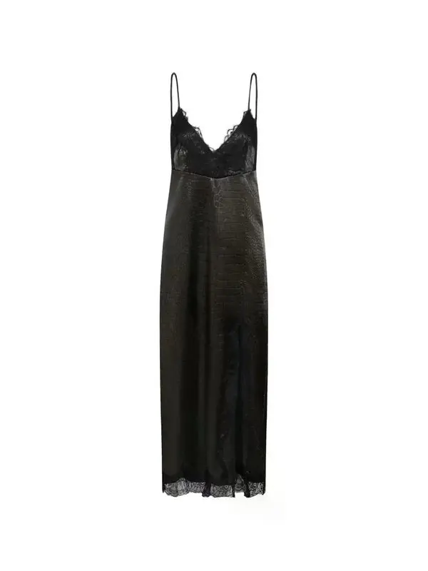 GESTUZ Gzleata Crocodile-effect Lace-trim Midi Dress - Grey