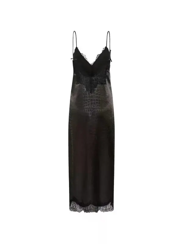 GESTUZ Gzleata Crocodile-effect Lace-trim Midi Dress