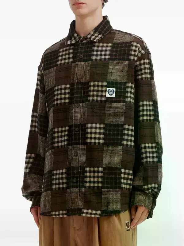 FINGERCROXX Patchwork-effect Checked Shirt - Brown