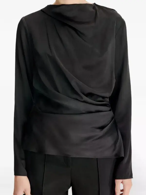 Loulou De Saison Anya Draped Satin Top - Black