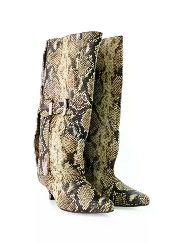 Toga Snake-effect Buckled Boots - Neutrals