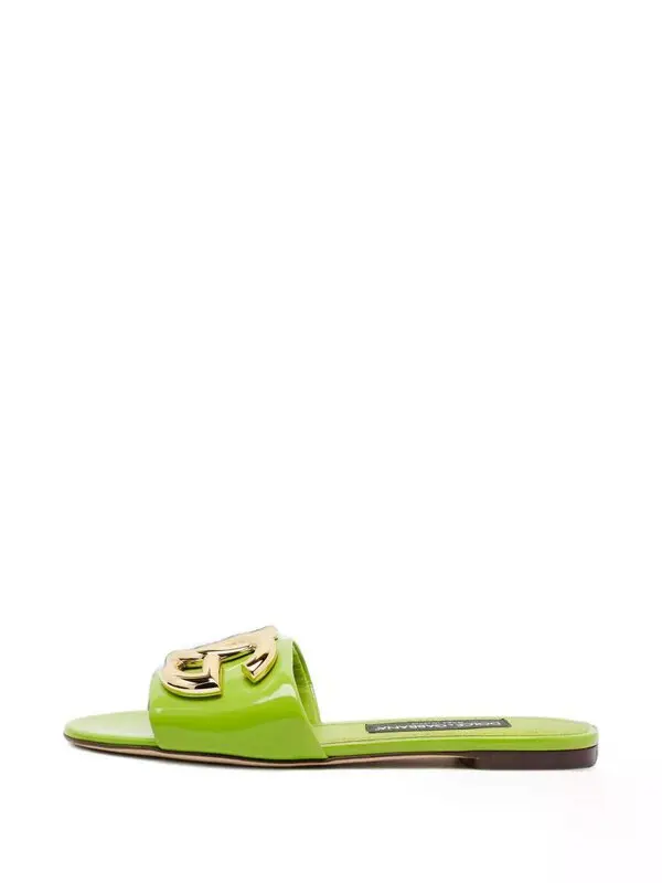 Dolce & Gabbana Dg Logo Patent Leather Slide Sandals - Green