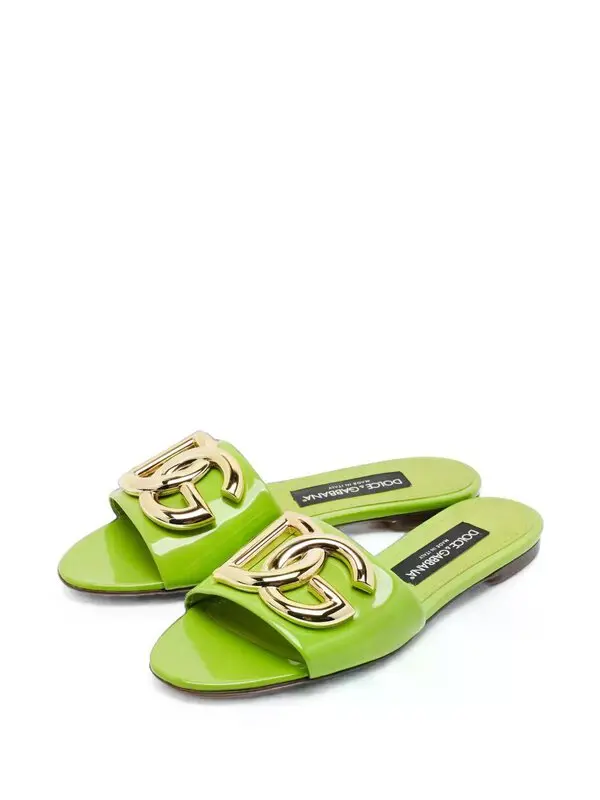 Dolce & Gabbana Dg Logo Patent Leather Slide Sandals - Green
