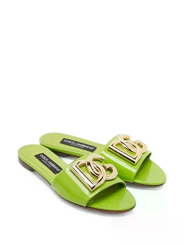 Dolce & Gabbana Dg Logo Patent Leather Slide Sandals - Green